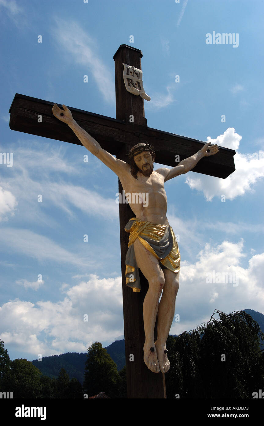 Jesus Christ on a cross on a graveyard in Bavaria Stock Photo - Alamy