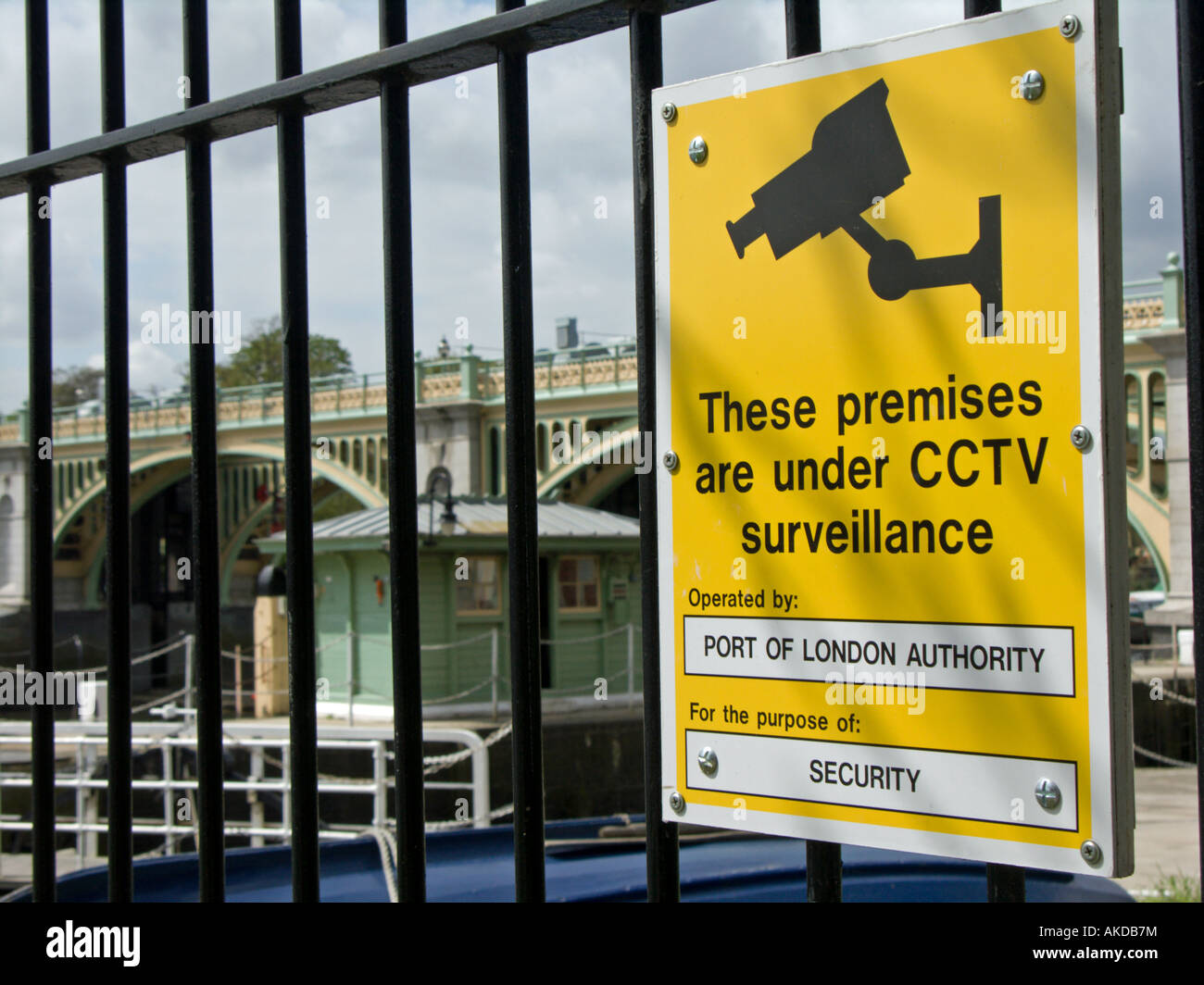 Cctv warning sign operated by the port of london authority at richmond ...