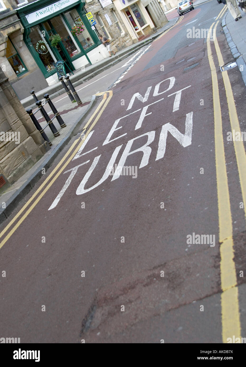 Sign in Alnwick Northumberland England UK No left turn painted onto ...