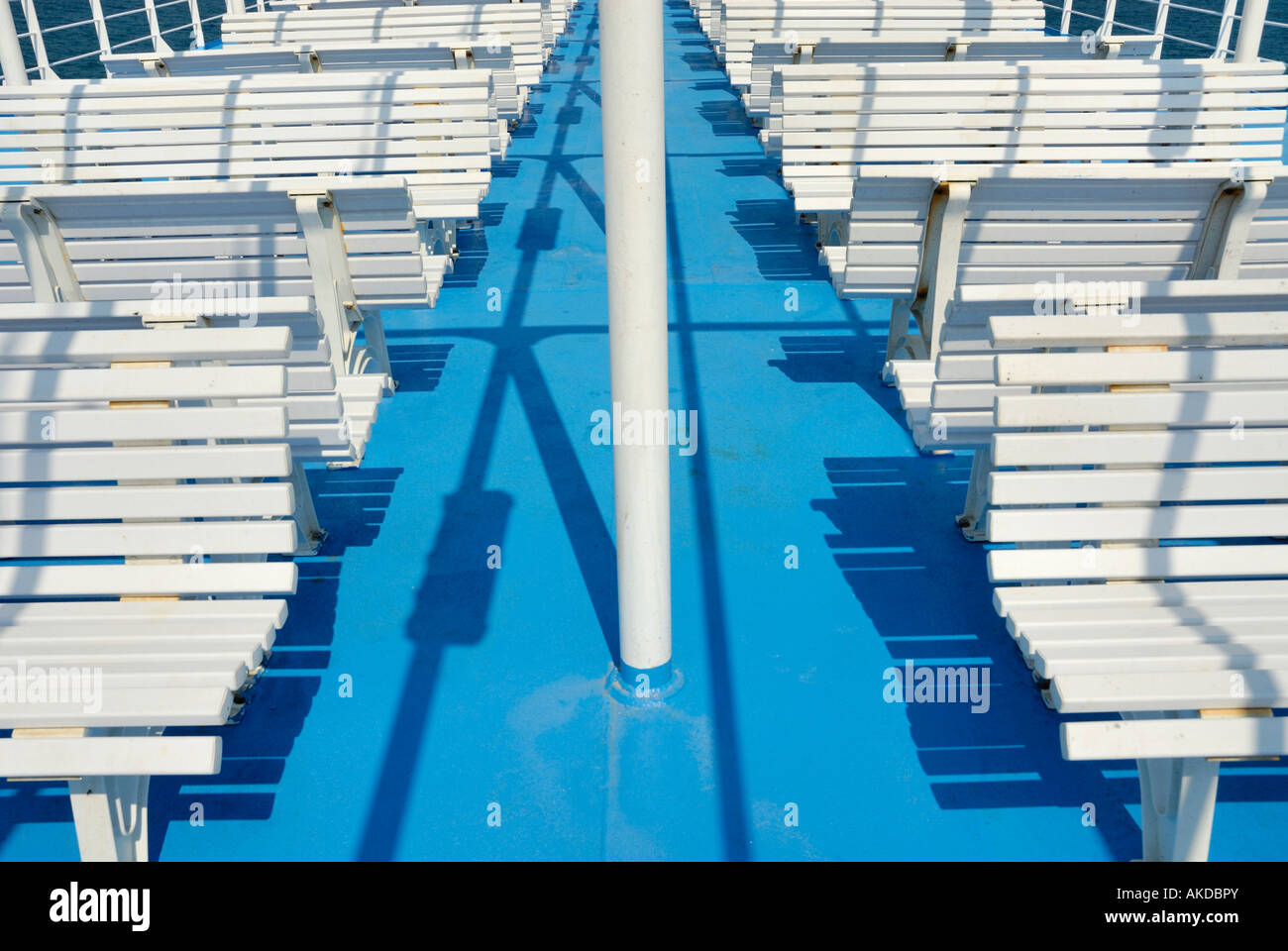 On deck bench seating on a passenger ferry Stock Photo - Alamy