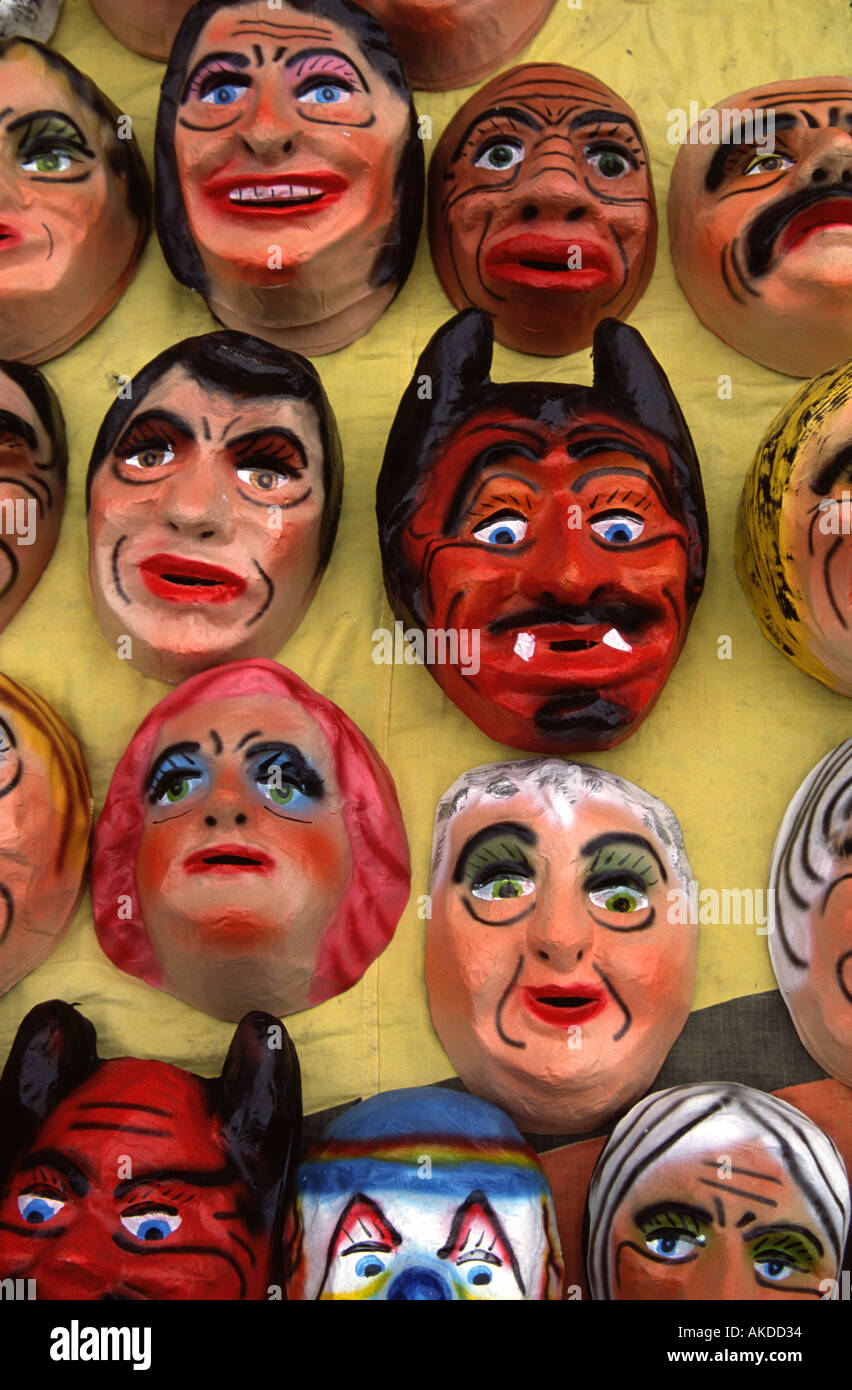 New year masks for sale in Cuenca Ecuador Stock Photo - Alamy