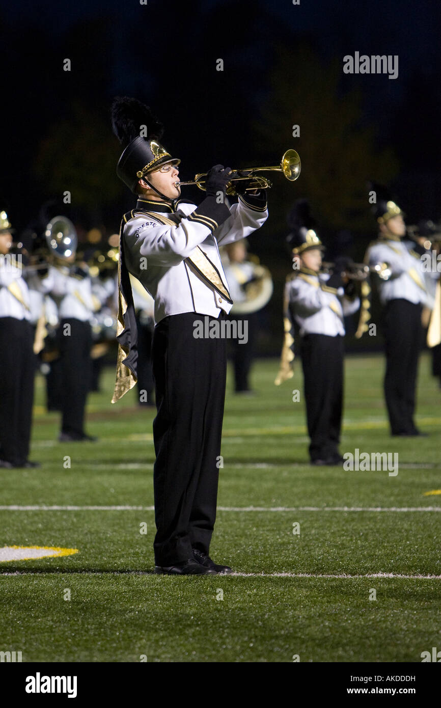 Trumpet player in the Rochester Adams High School marching band Stock ...