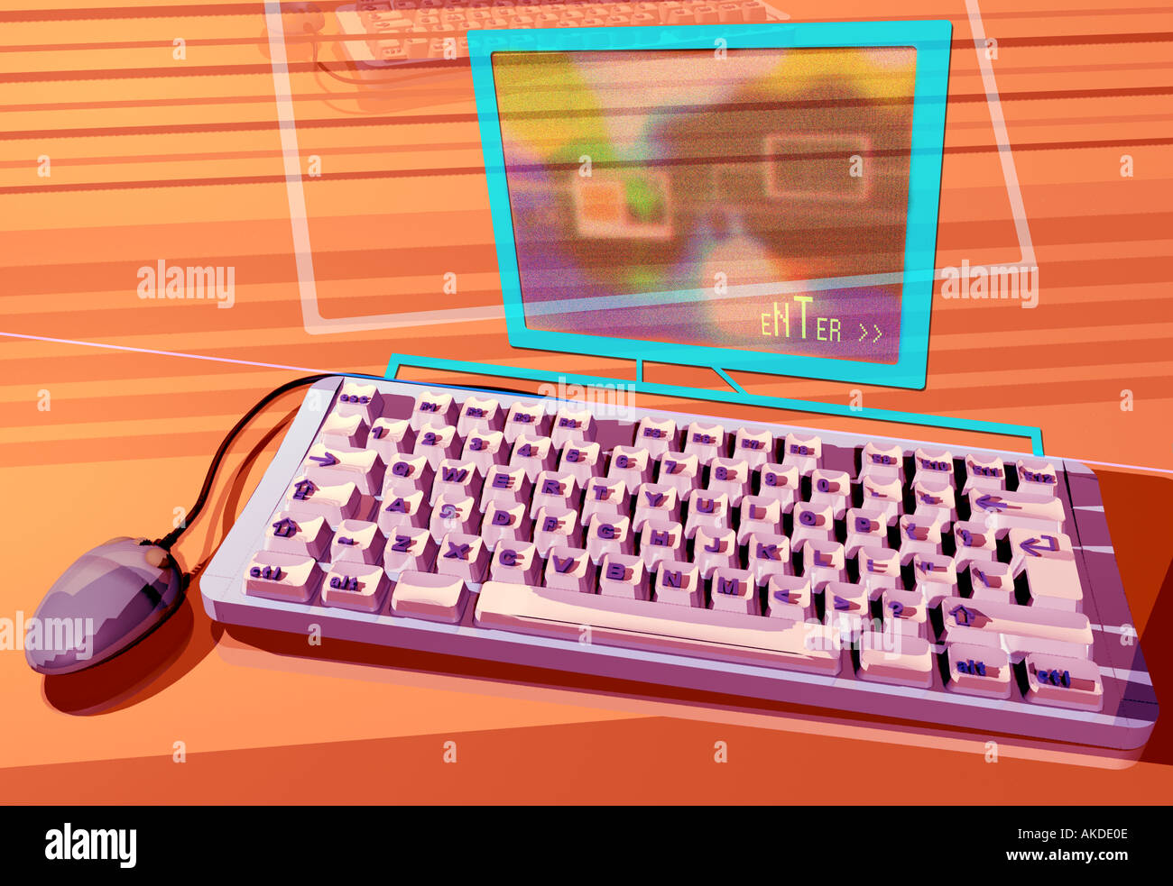 a 3d computer screen keyboard and mouse Stock Photo - Alamy