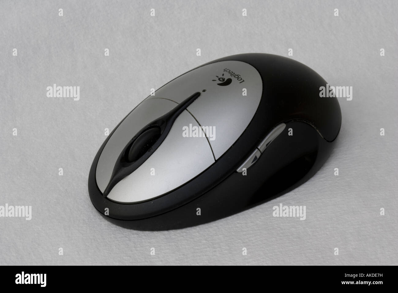 Silver and black Logitech cordless wireless optical mouse red LED ...