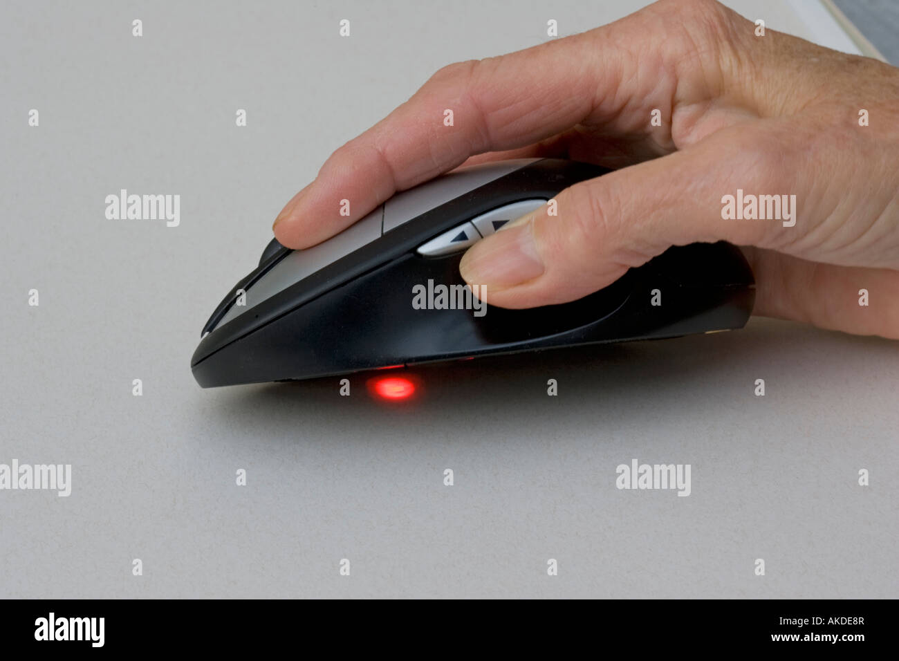 Silver and black Logitech cordless wireless optical mouse red LED ...