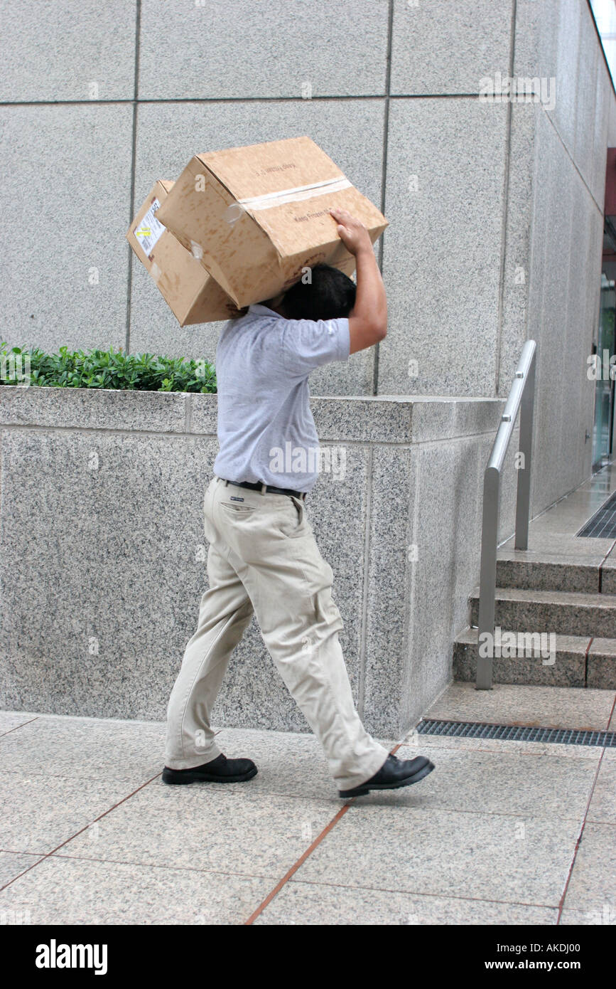 Miami Florida,man carries cardboard boxes,shoulders,visitors travel ...