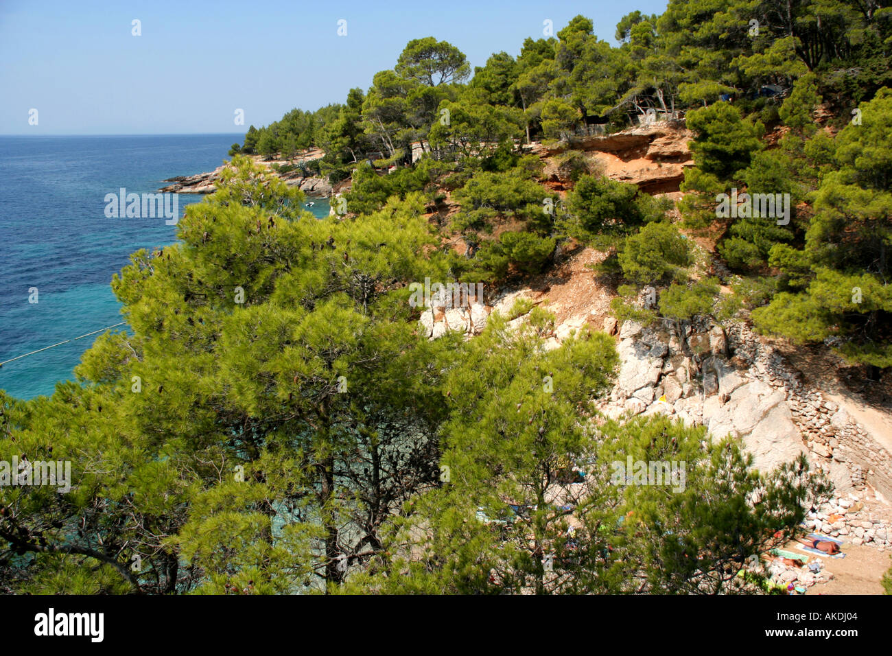 A spectacular sapphire bay near camping site in Jagodna village on Hvar ...