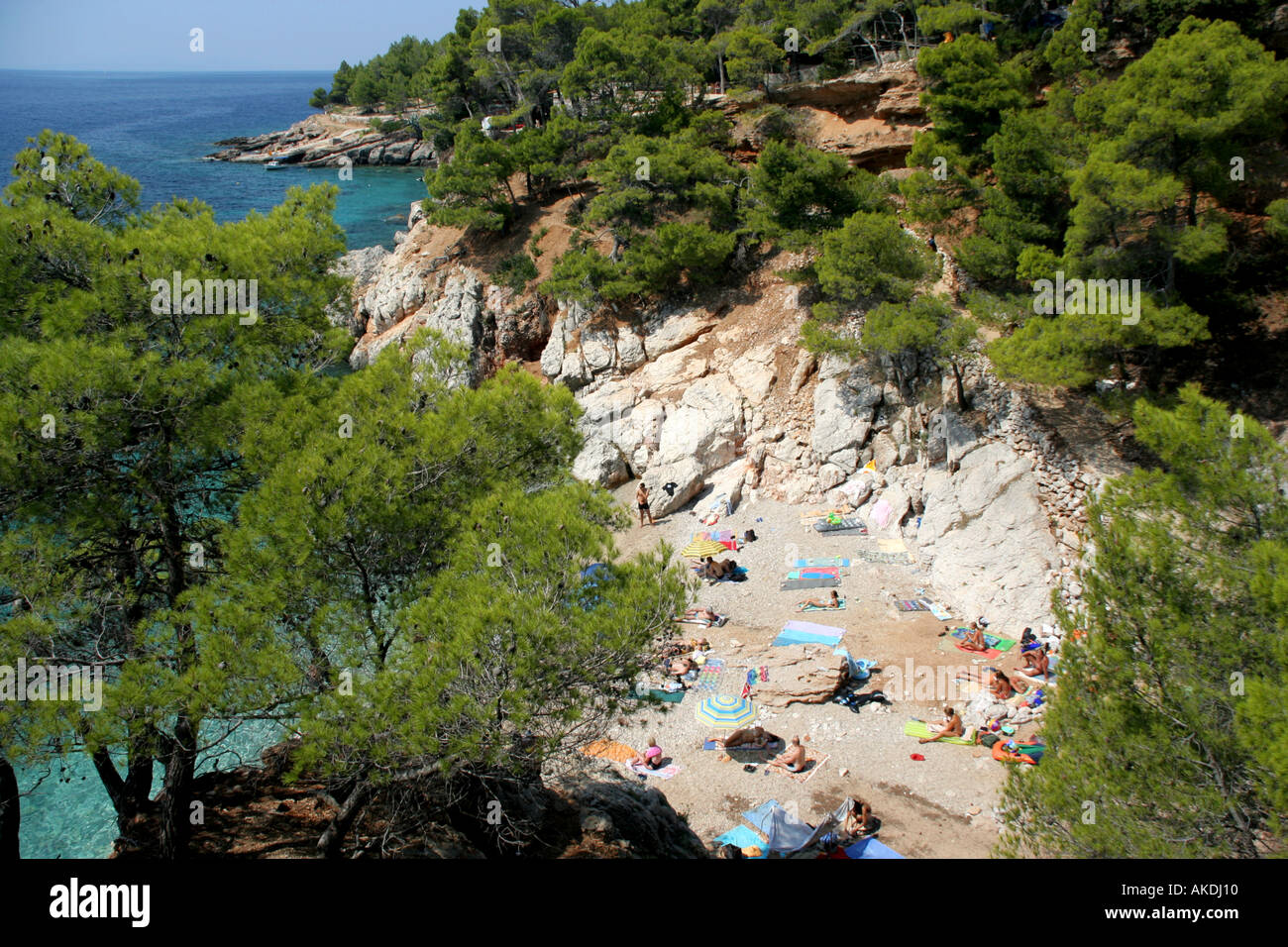 A spectacular sapphire bay near camping site in Jagodna village on Hvar ...