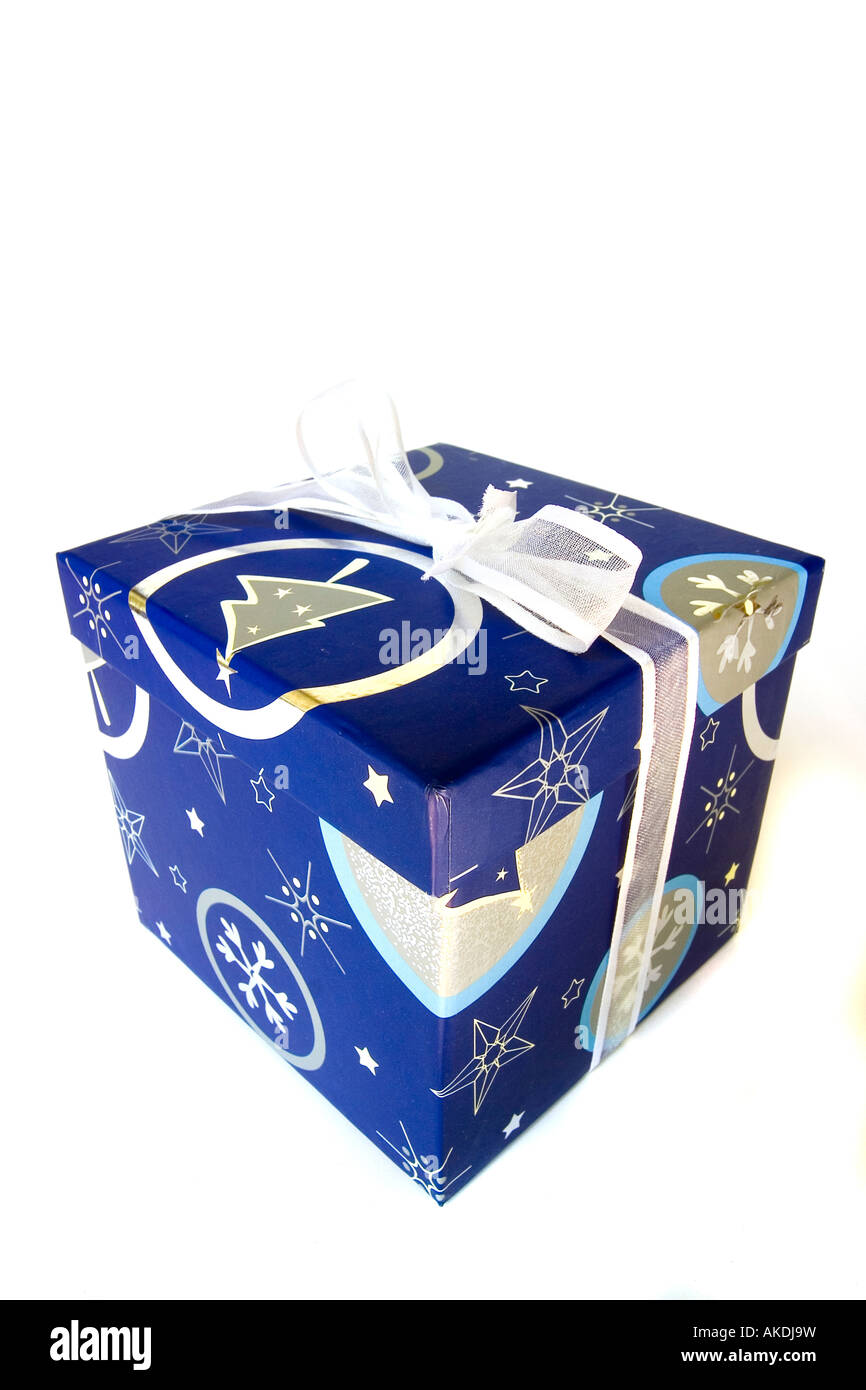 A stock photograph of a bright blue gift box Stock Photo - Alamy
