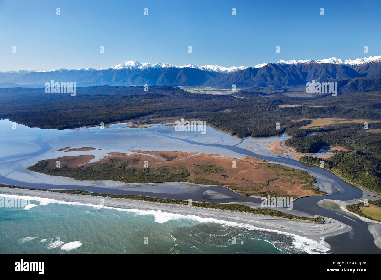 Okarito Lagoon West Coast South Island New Zealand aerial Stock Photo ...