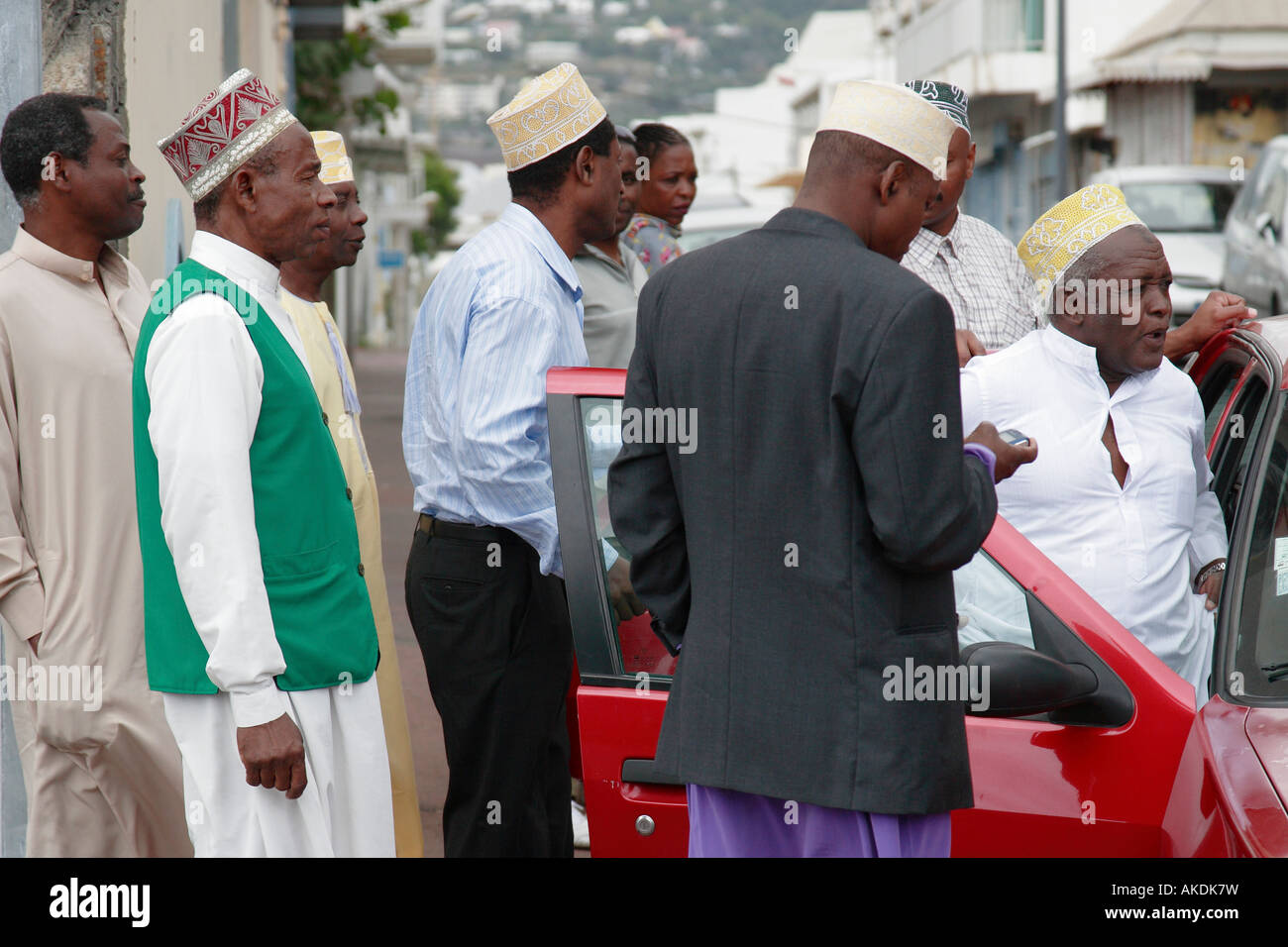 Reunion Island Indian Ocean France St Denis street scene muslim men ...