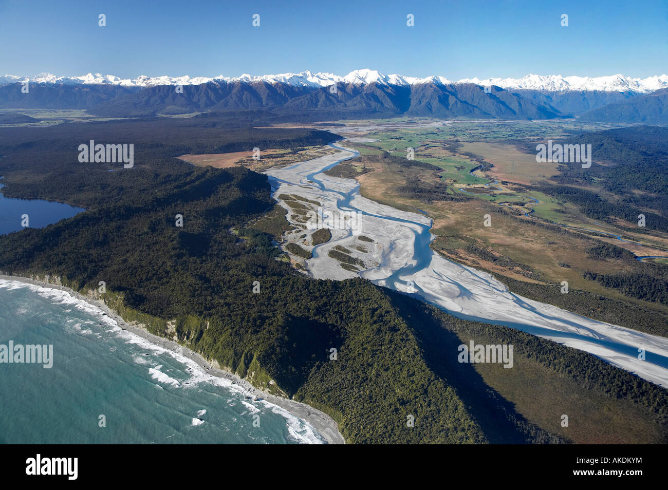 Whataroa River and Southern Alps West Coast South Island New Zealand ...