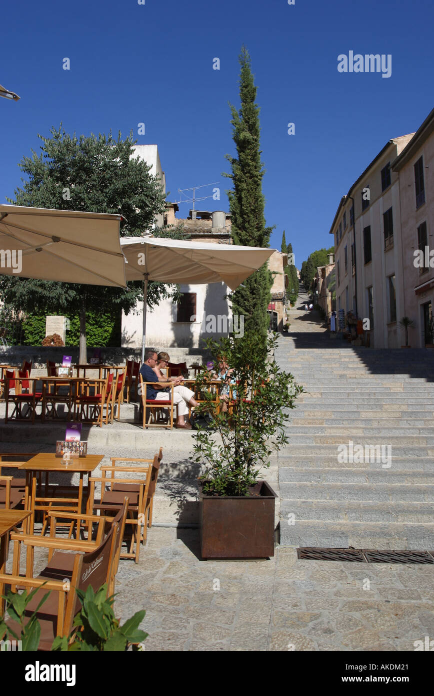 Pollensa Majorca open air cafe beside the 365 steps of the Calvari Hill ...