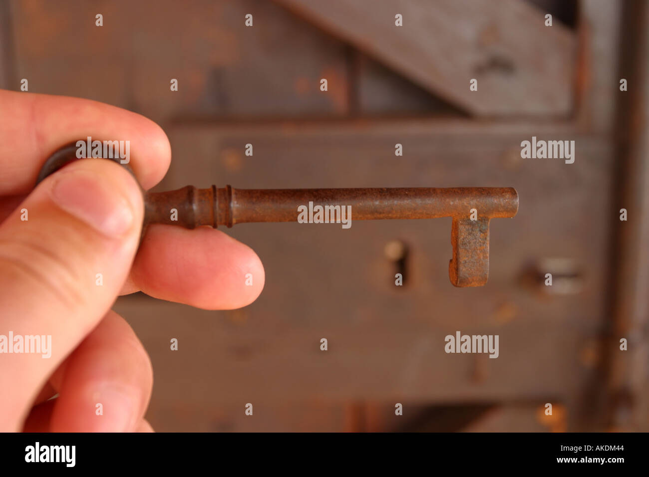 Hand holding an old wooden door lock and key Stock Photo - Alamy