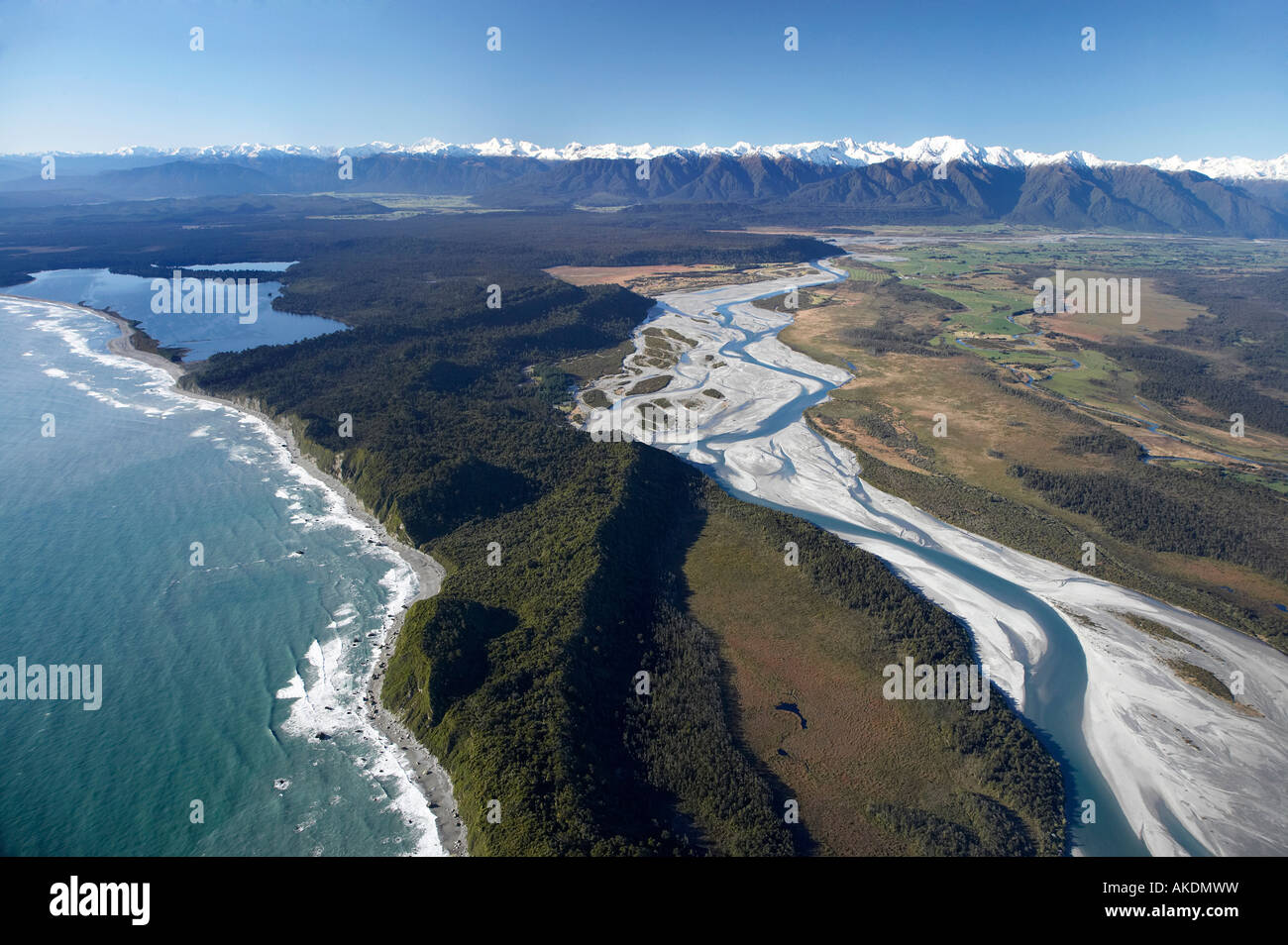 Whataroa River and Southern Alps West Coast South Island New Zealand ...