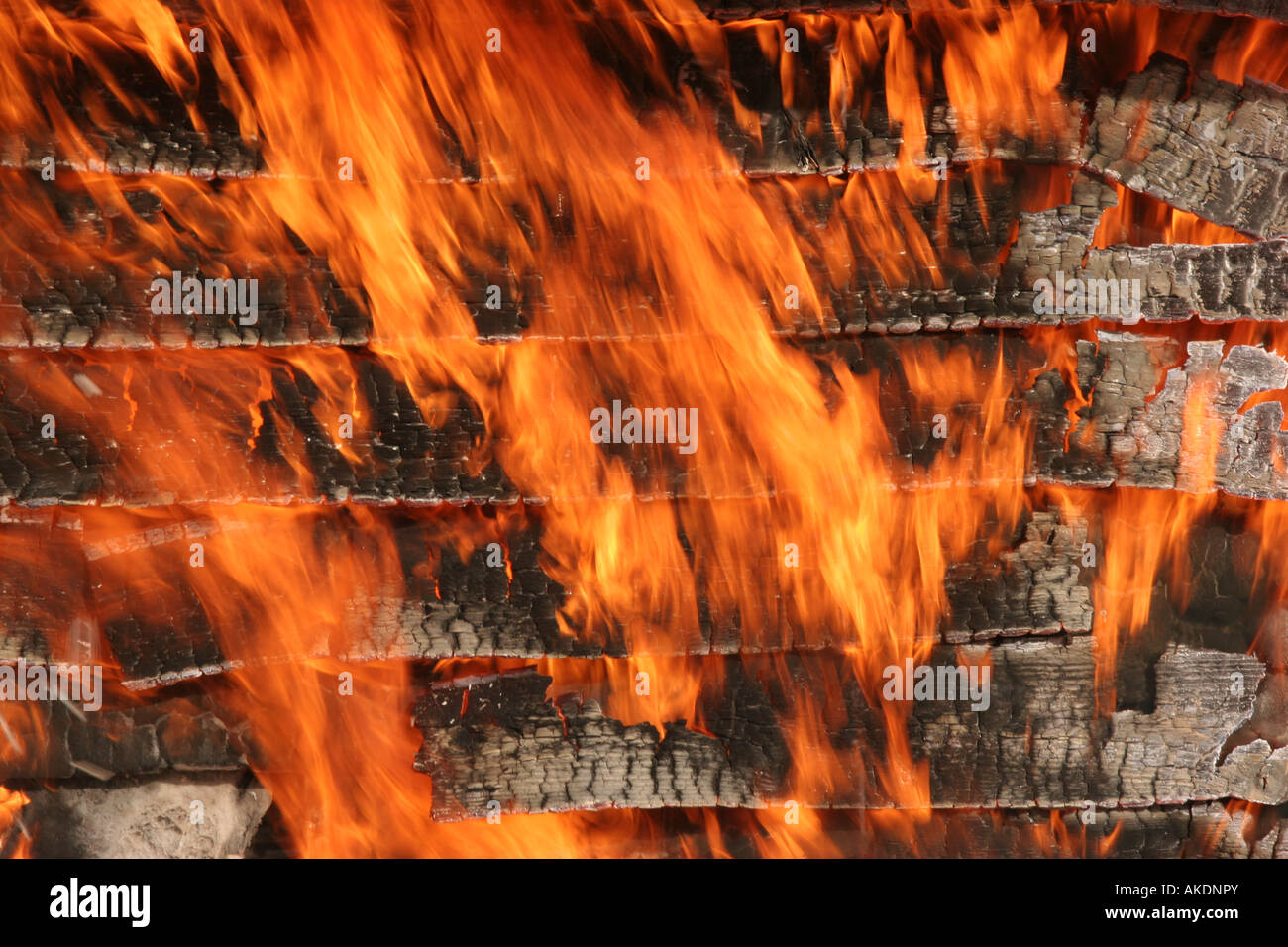 Flames burning the siding of a residential house in a structure fire ...