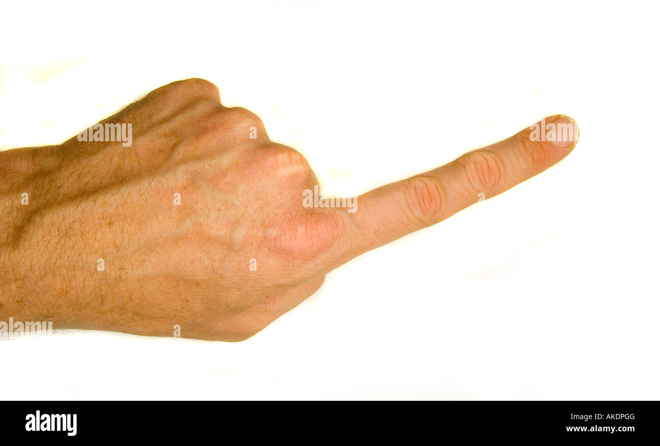 A stock photograph of a man's hand pointing with an extra knuckle Stock ...