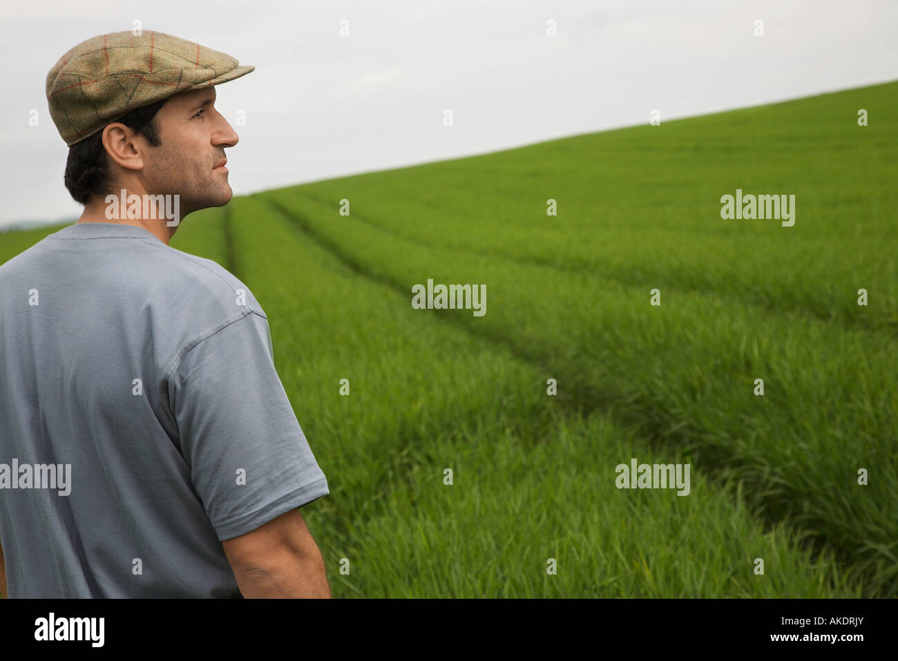 Man standing in field, side view Stock Photo - Alamy