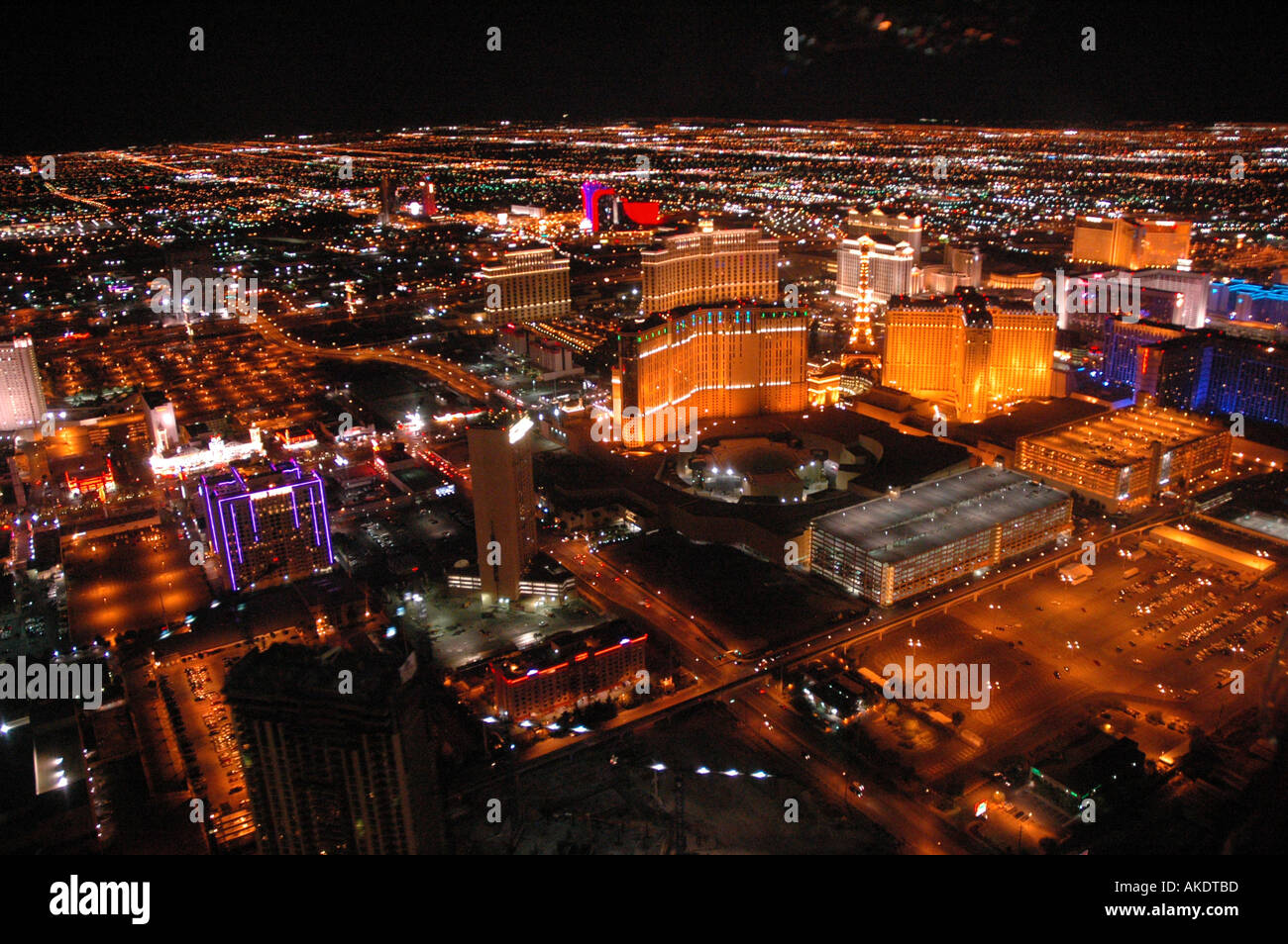 Las Vegas Nevada Strip at Night Seen from a Helicopter Aerial ...