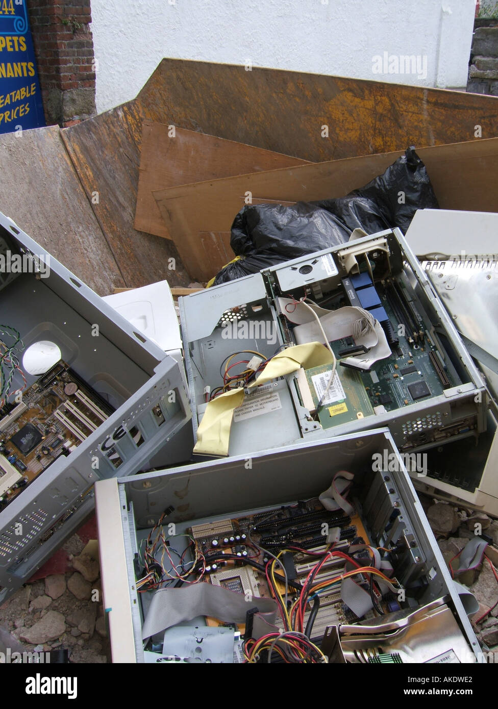 old computers dumped in skip Stock Photo - Alamy