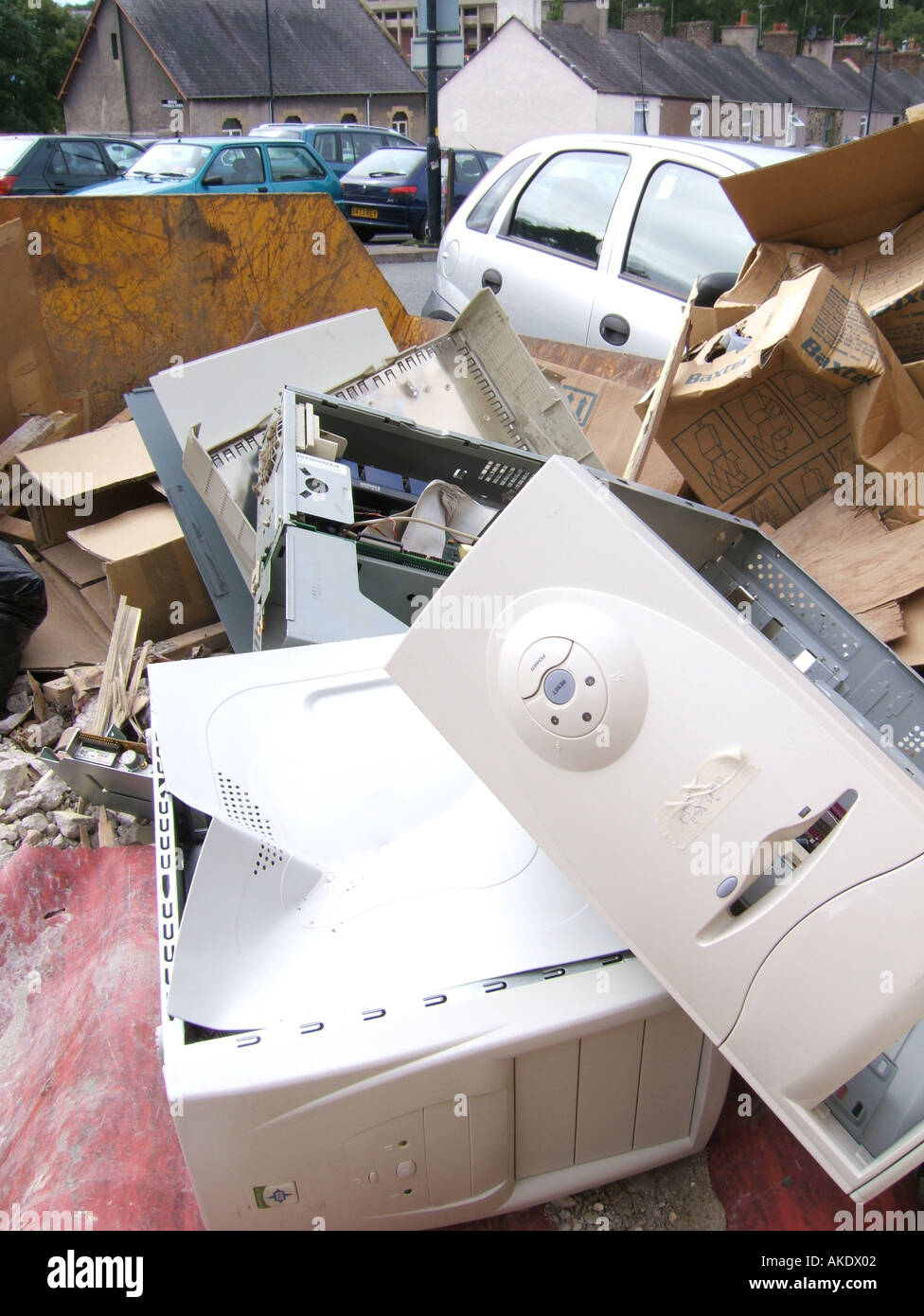 old computers dumped in skip Stock Photo - Alamy