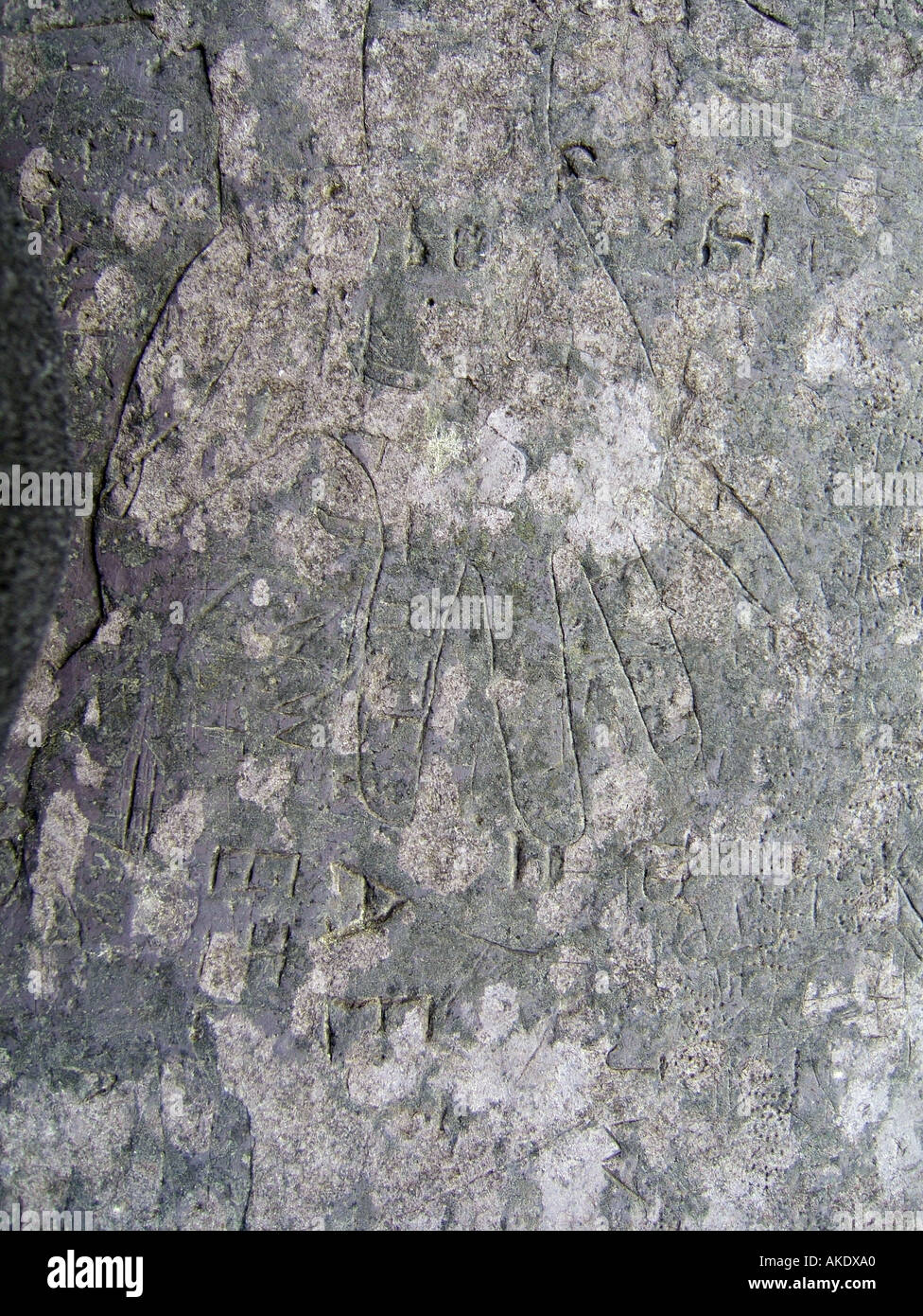 hand print carved on slate wall Stock Photo - Alamy