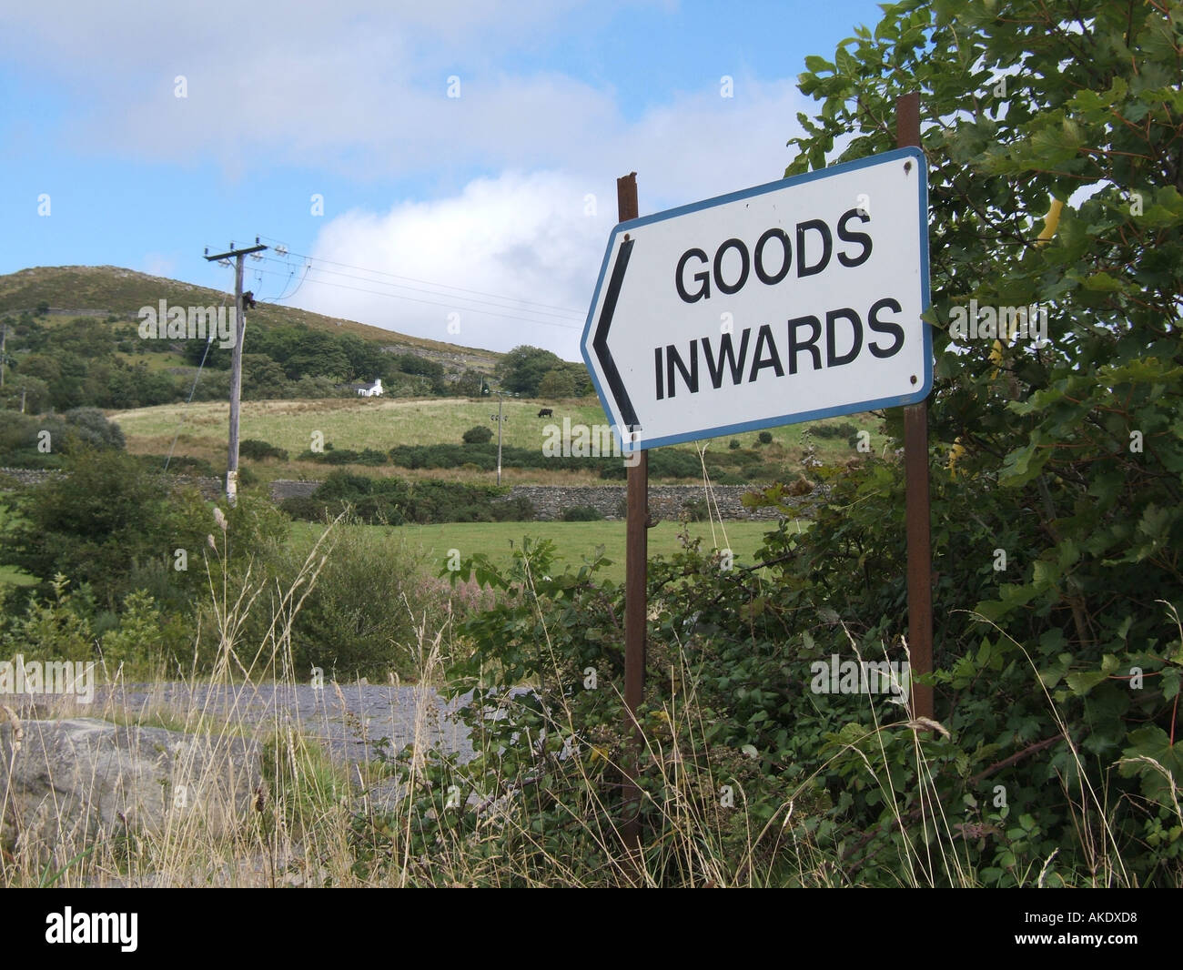 goods inwards sign in countryside Stock Photo - Alamy
