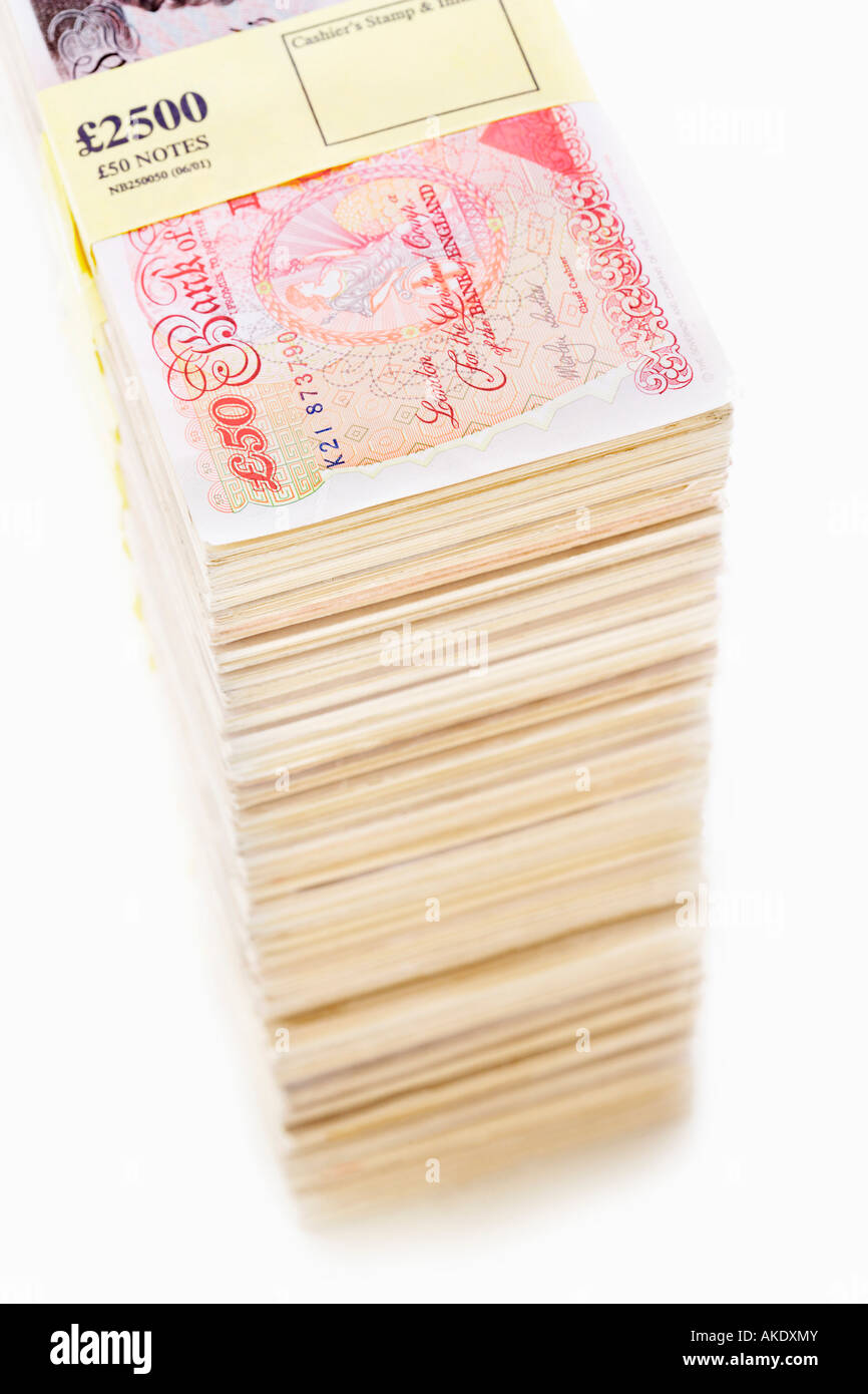 Fifty pound note pile hi-res stock photography and images - Alamy