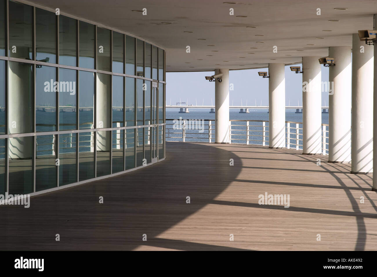 Tower of EXPO in Lisbon with Rio Tejo and bridge Vasco da Gama in the ...