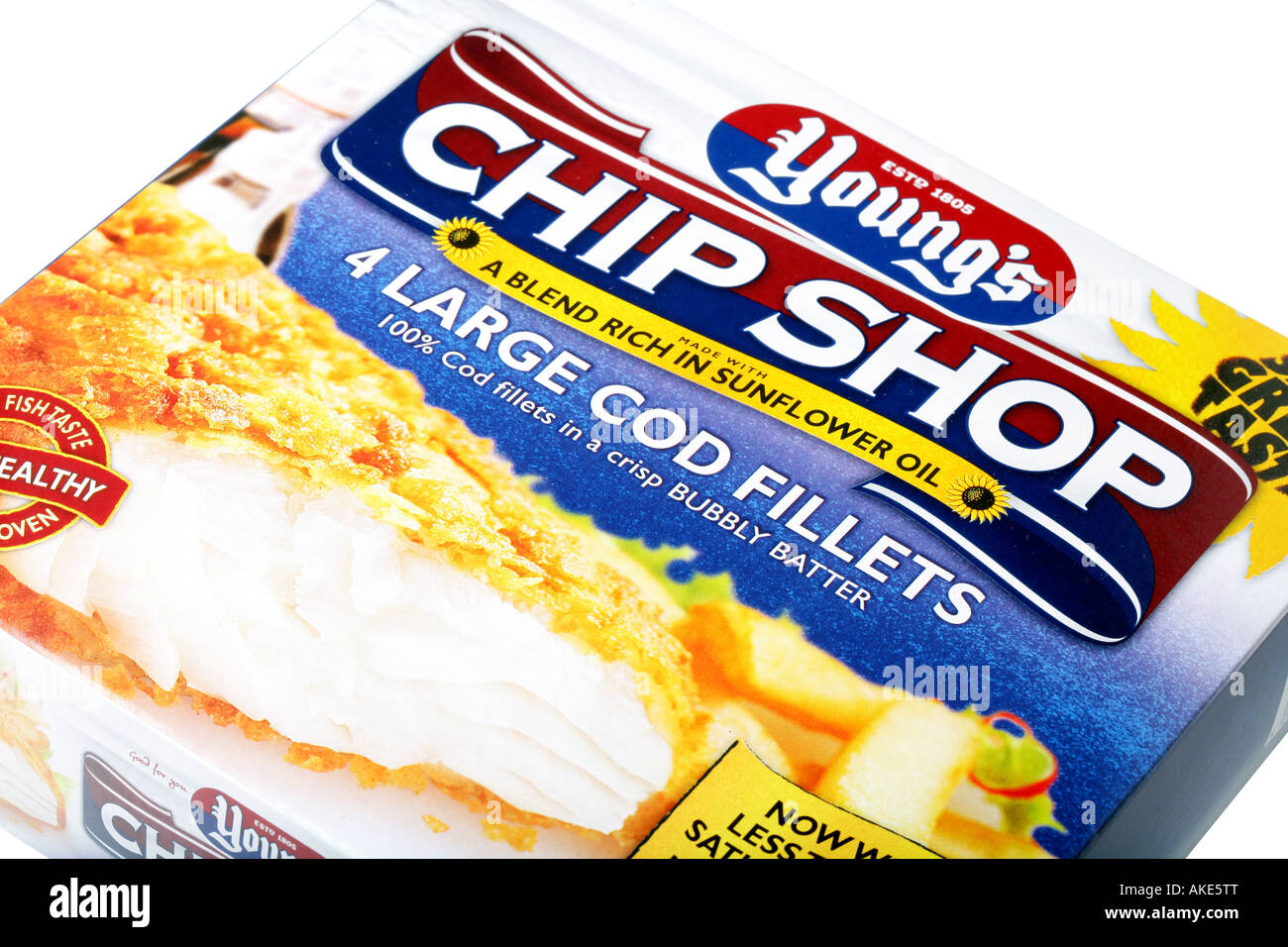 Cod fillets youngs chip shop fish battered box hi-res stock photography ...