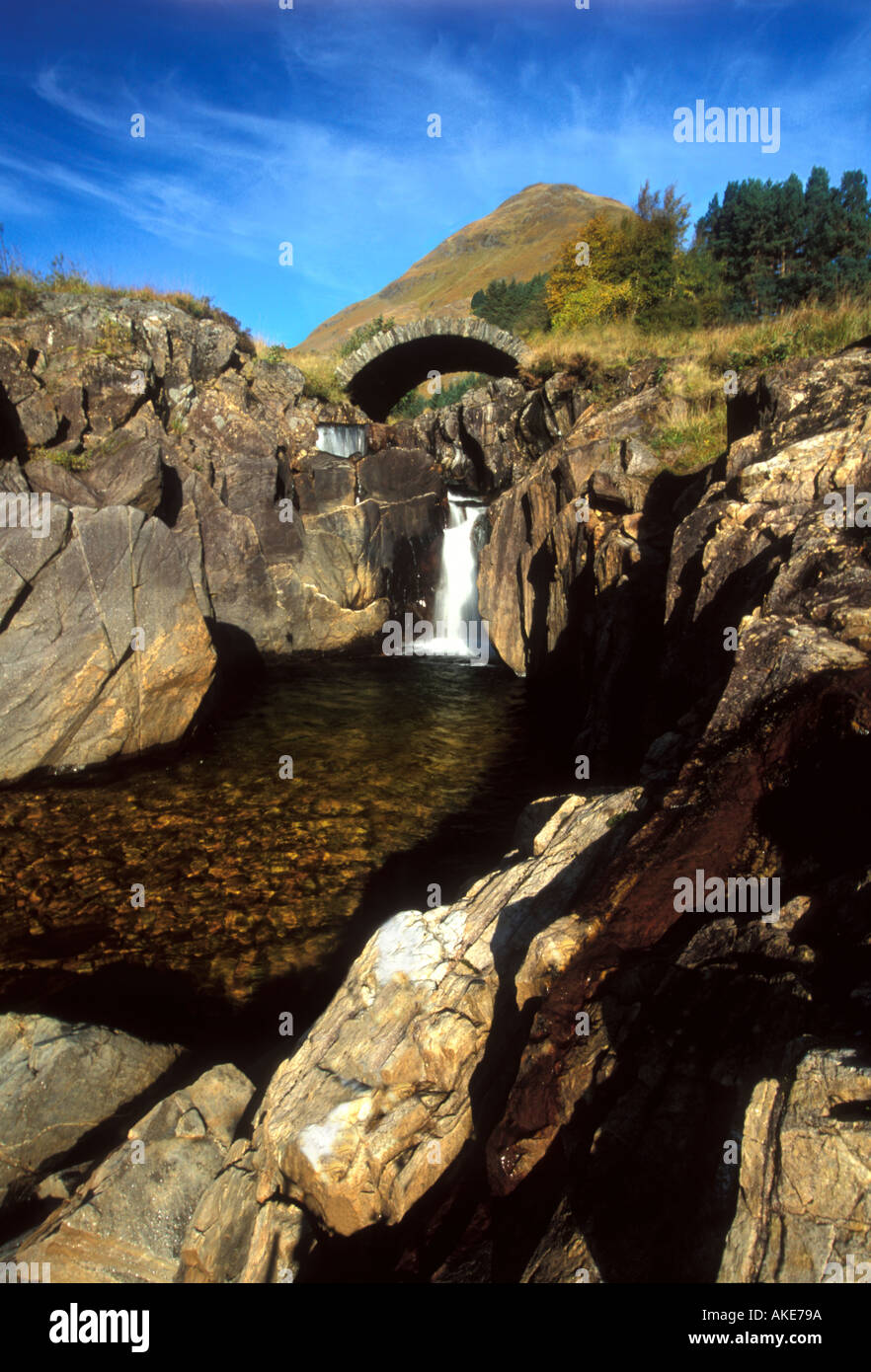 Scotland Highlands Glen Shiel C18th Old Military bridge waterfall and ...