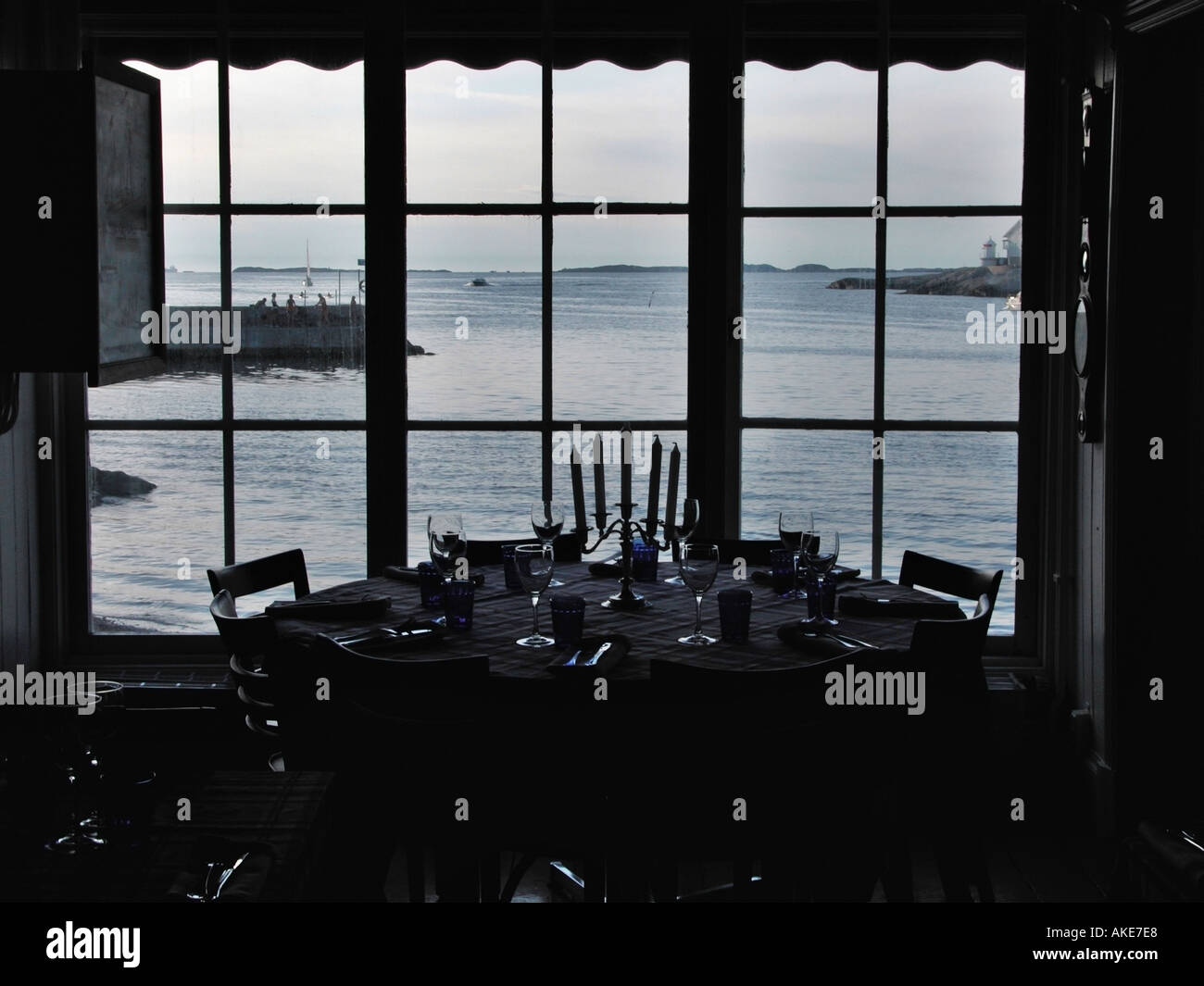 View from restaurant overlooking the sea at Marstrand westcoast of ...