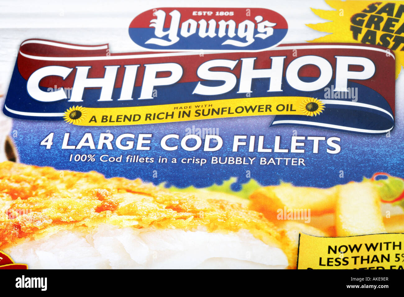 Cod fillets youngs chip shop fish battered box hi-res stock photography ...