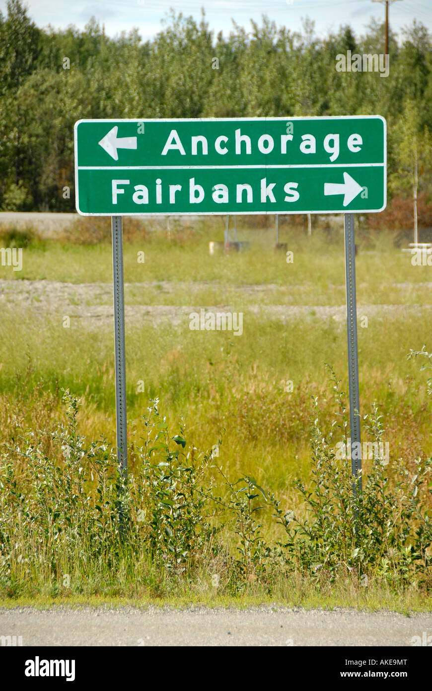 Sign marker designates directions along Parks Highway Alaska AK U S ...