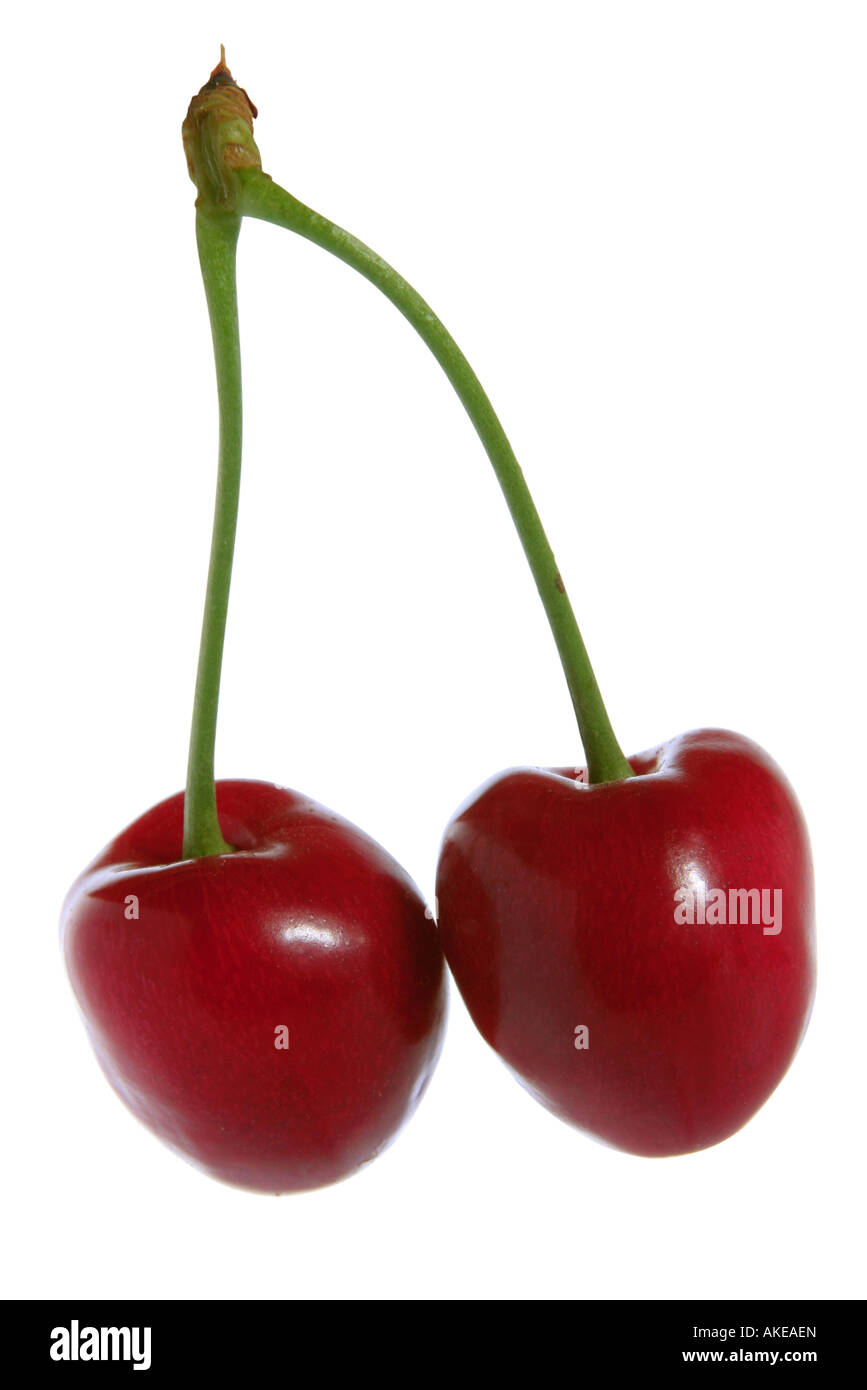 Two cherry isolated on white background closeup Stock Photo - Alamy