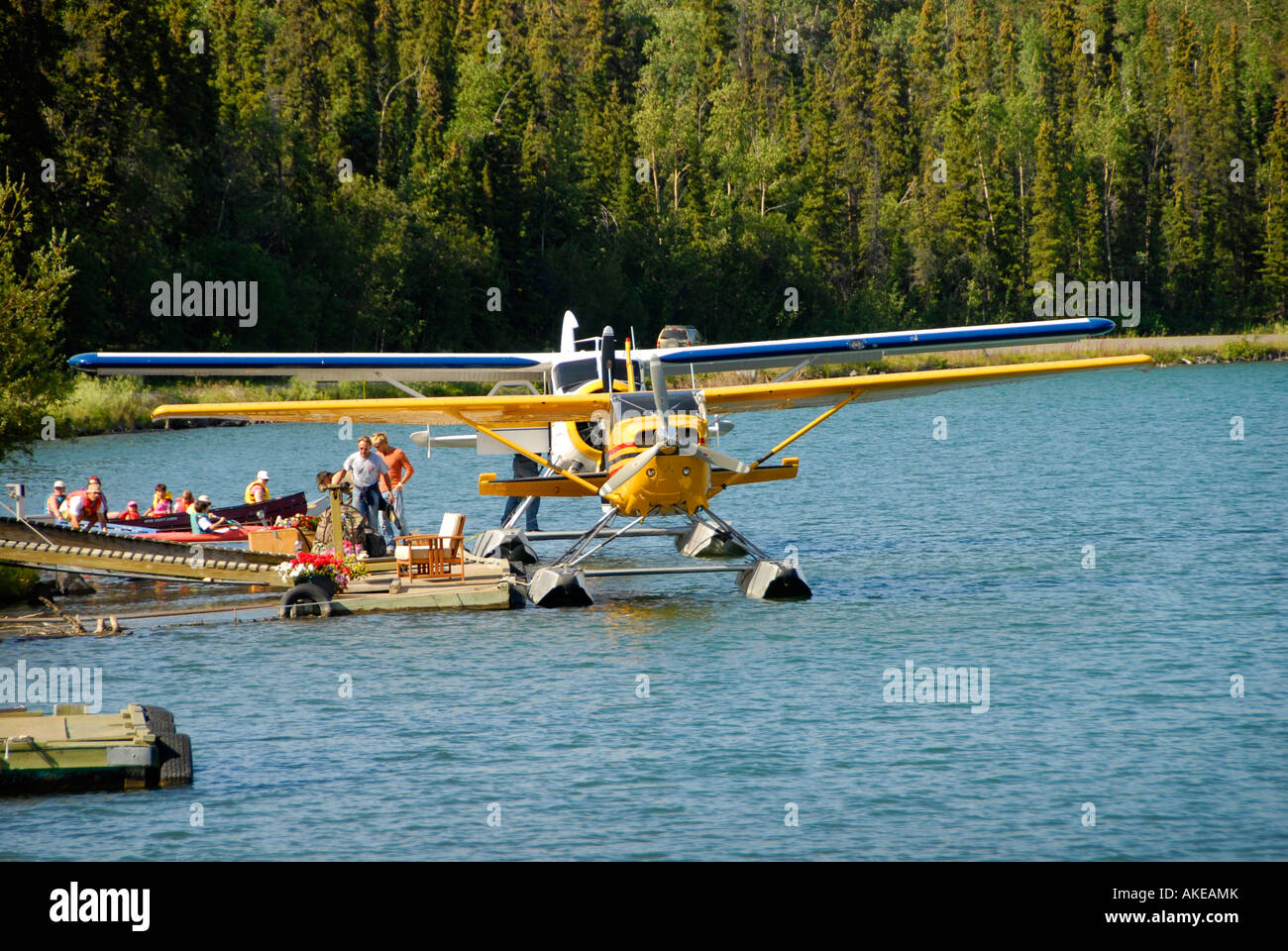 Float plane floatplane pontoon plane on Lake Schwatka Whitehorse Yukon ...