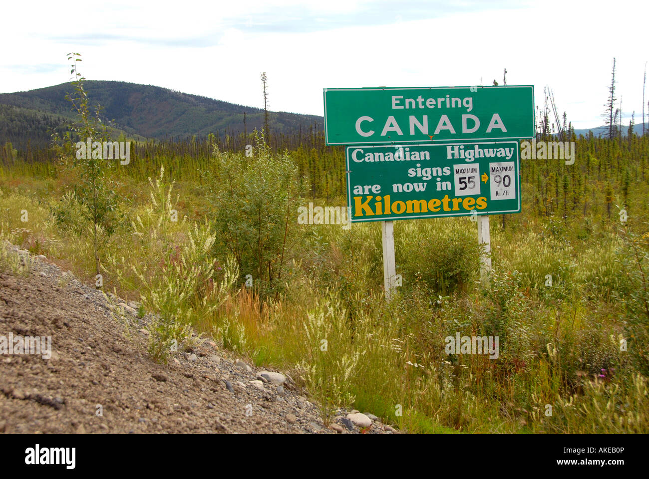 Entering Canada welcome sign marker at Yukon Territory Canada Stock ...