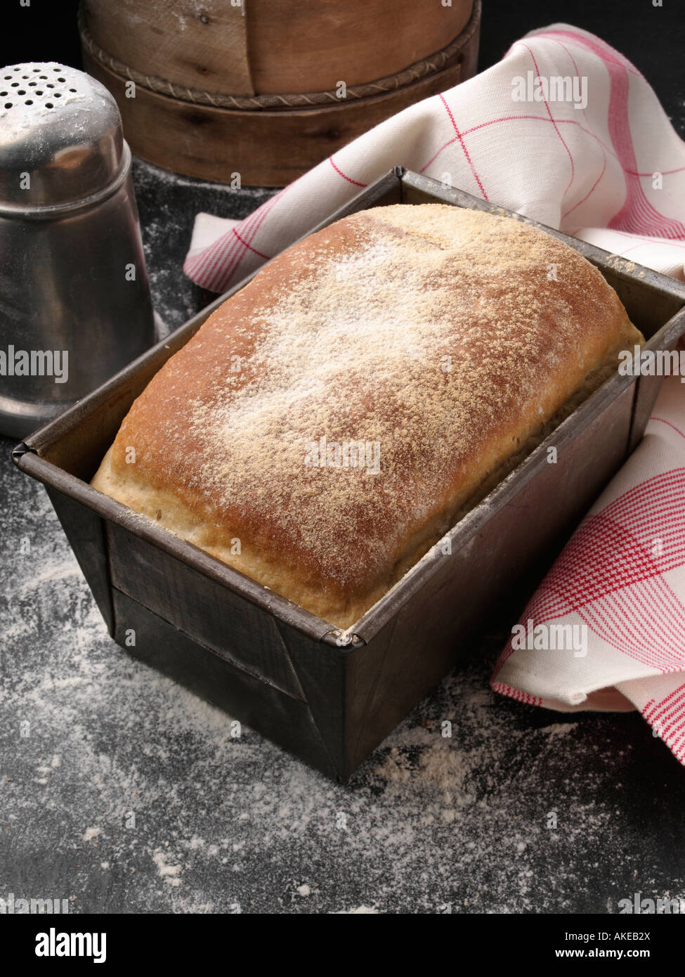 A home made white tin loaf bread making editorial food Stock Photo - Alamy