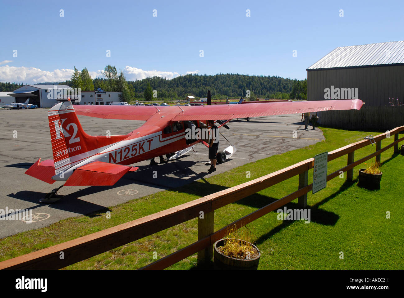 Small single engine airplane at Talkeetna airport in Town of Talkeetna ...