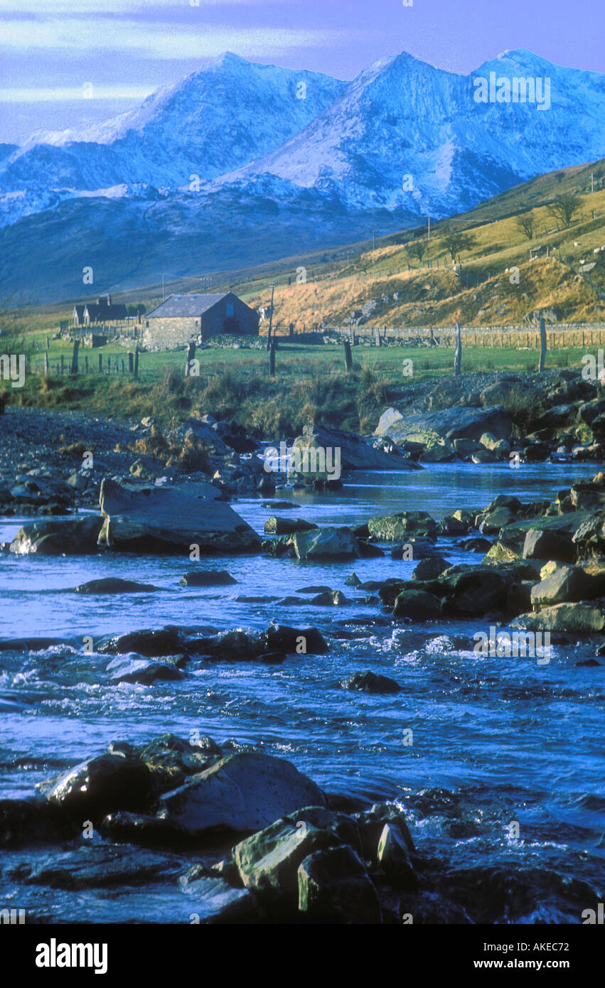 The Snowdon Mountain Range seen from Capel Curig in Snowdonia National ...