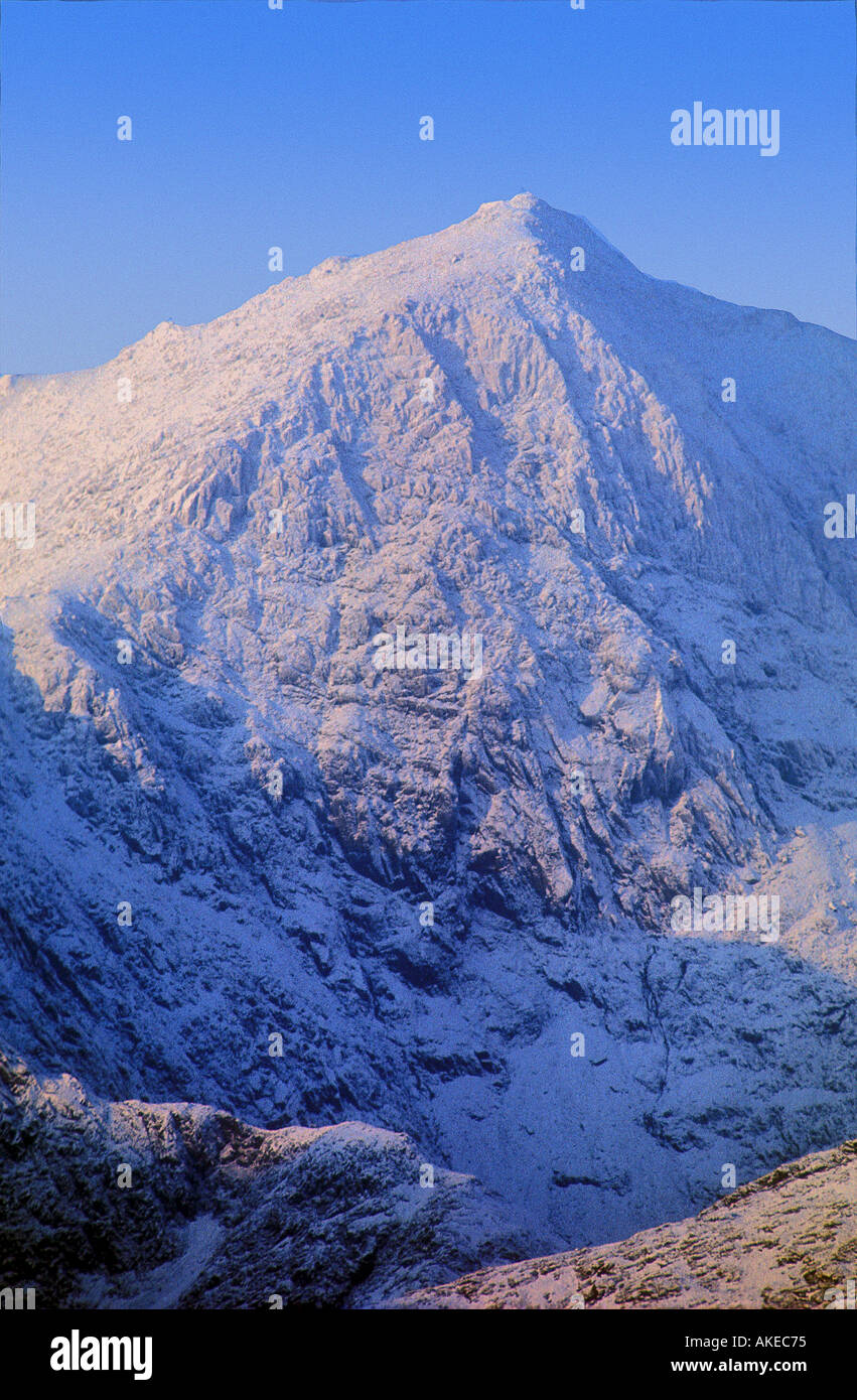 Mount Snowdon peak in wintertime Snowdonia National Park North Wales ...