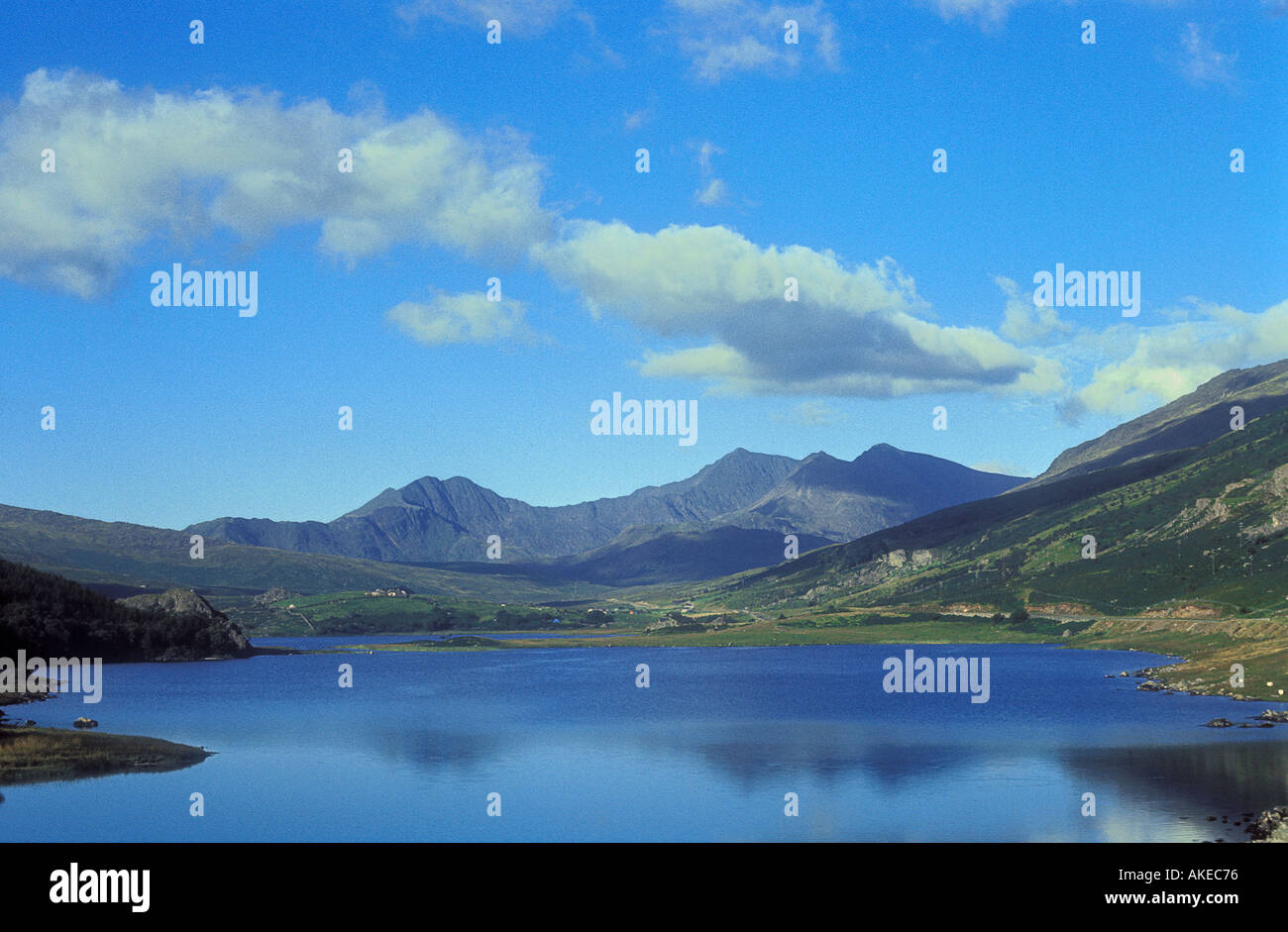 The Snowdon Horseshoe seen across Lake Mymbyr at Capel Curig North ...
