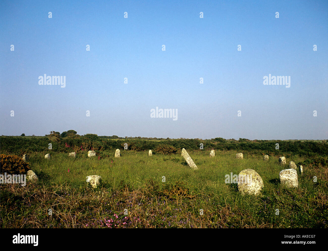 Boscawen un Stone Circle near Lands End is 25 feet across and contains ...