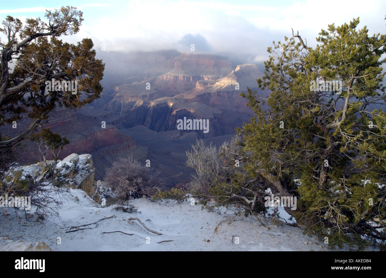 The Grand Canyon South Rim during a snow storm Arizona USA 18th ...