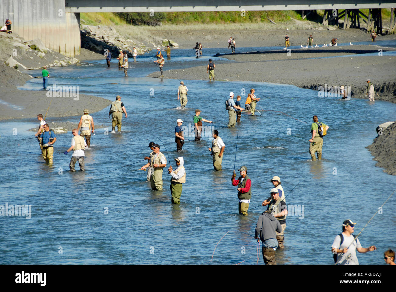 Fishermen Fishing for Salmon in Alaska Railroad Ship Creek Fishing Area ...
