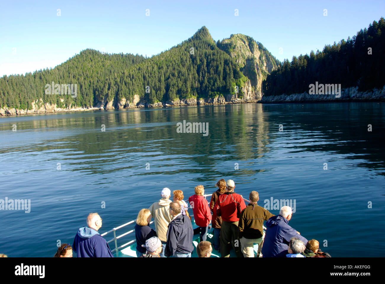 Tourists Passengers on Fjord Wildlife Tour Boat near Seward Alaska AK U ...