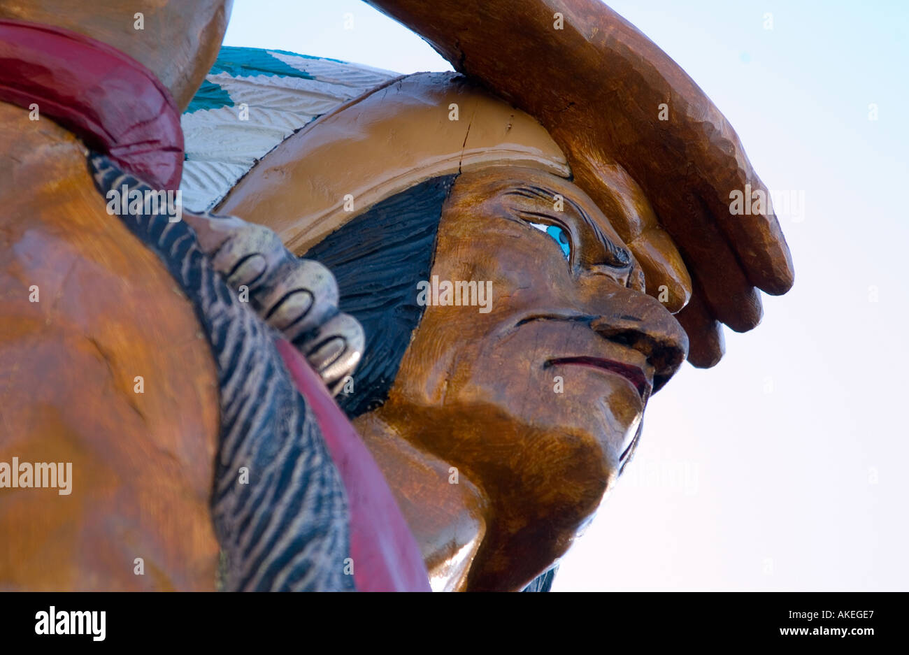 Wooden Indian sculpture on display at Niagara Falls, Canada Stock Photo ...