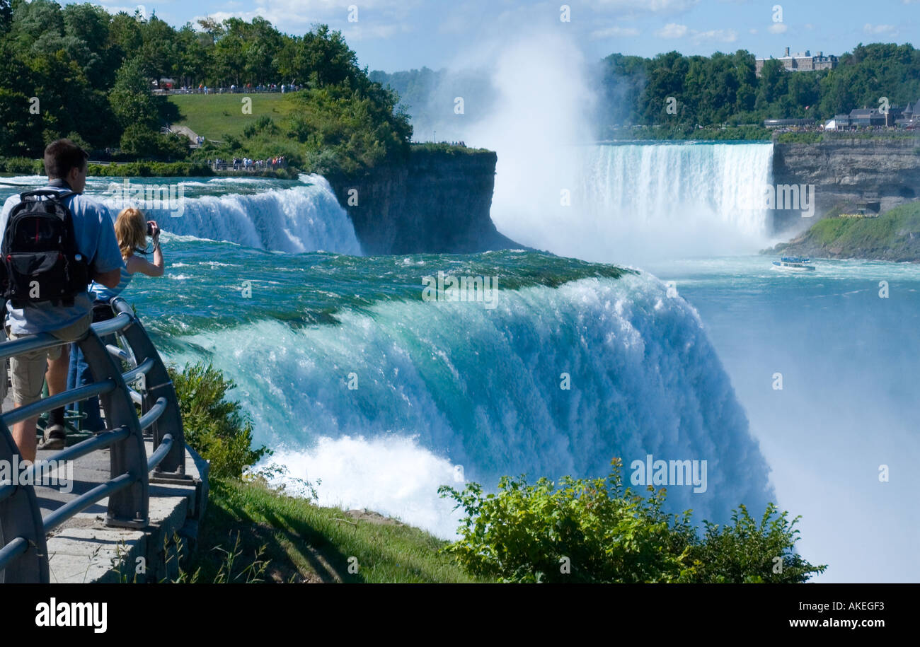 Tourists enjoying the scenic view of Niagara Falls from the USA side ...