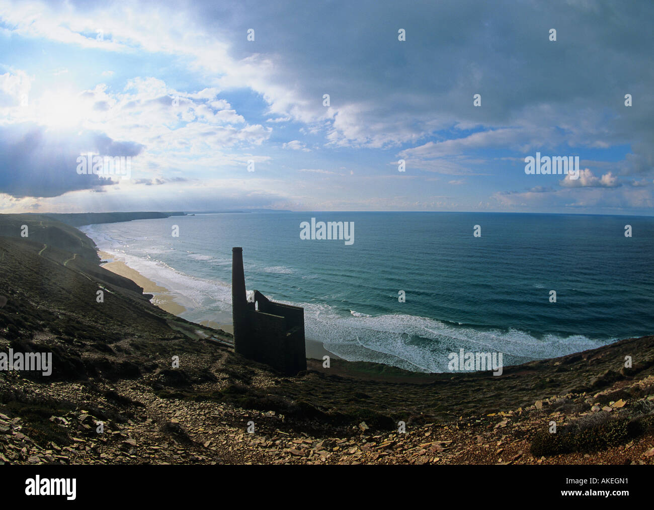 The ruins of the old Wheal Coates Tin mine overlooking the beach South ...