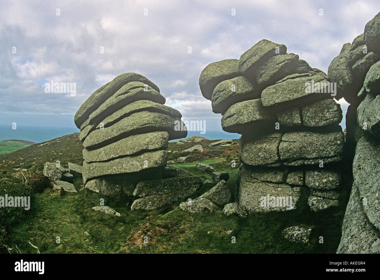 Zennor Logan Stones balancing boulders above the village of Zennor on ...